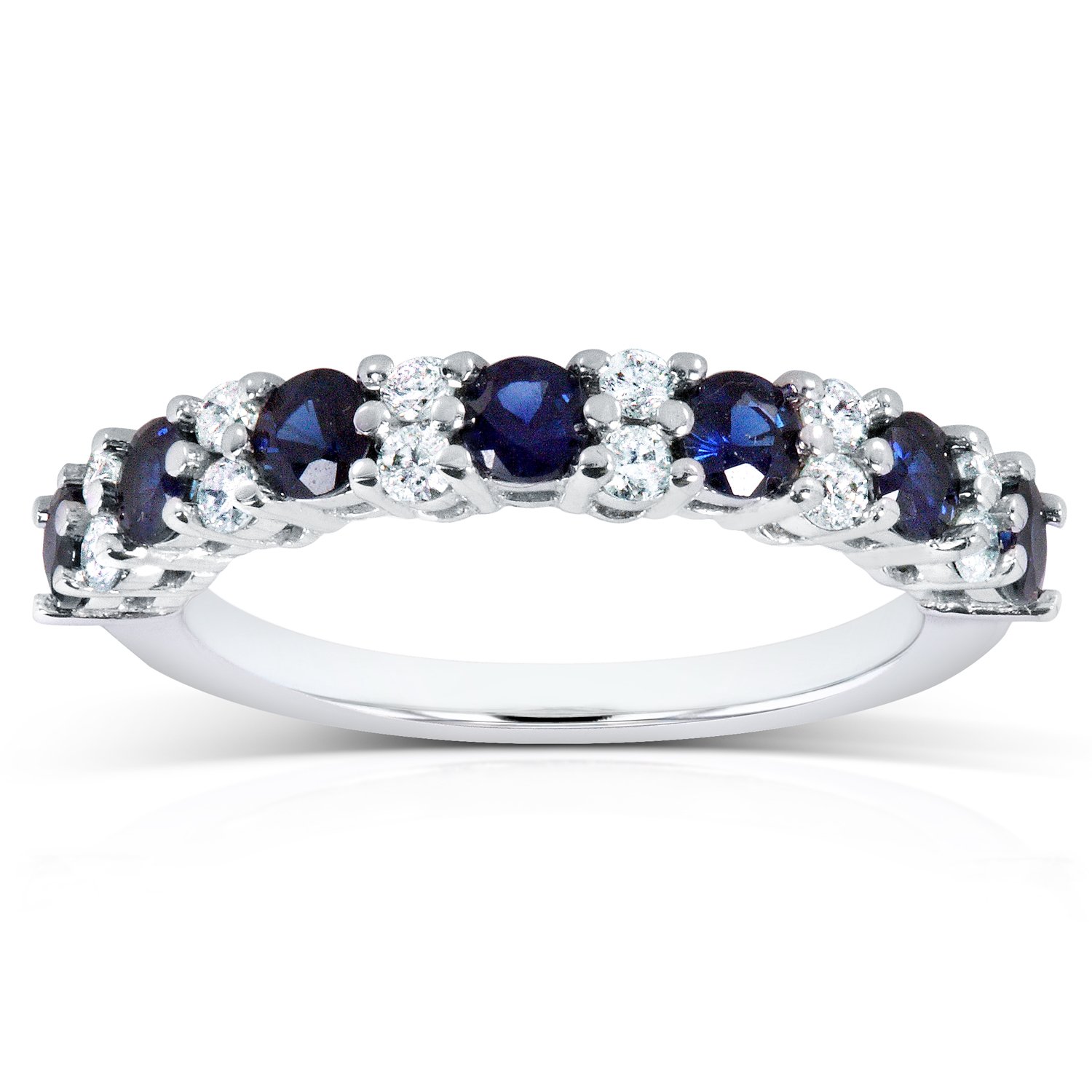 Kobelli Diamond and Blue Sapphire Band 1 carat (ctw) in 14k White Gold, Size 7, White Gold