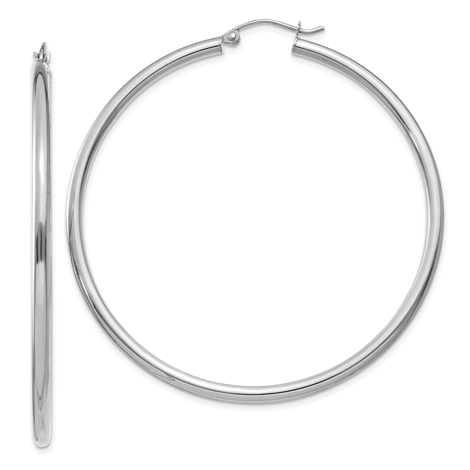 14K Solid White Gold 2.5mm Tube Round Extra Large Hoop Earrings