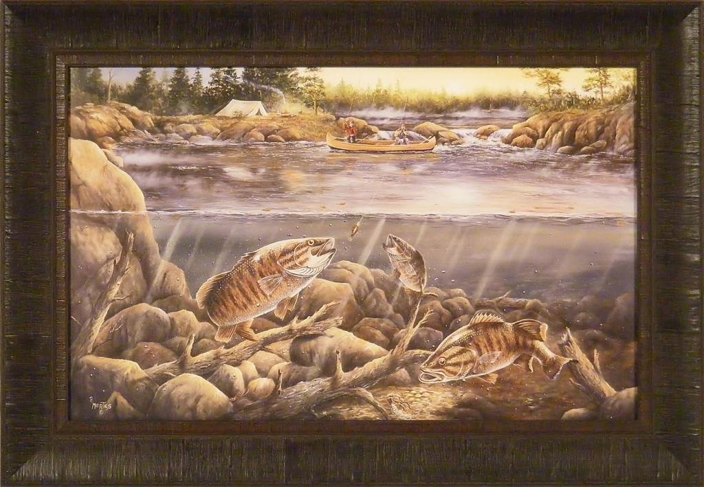 Mystic Falls by Ray Mertes 18x26 Smallmouth Bass Fishing Fish River Framed Art Print Wall Décor