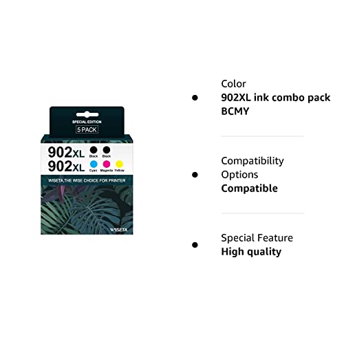 902XL Ink Cartridges for HP Printers Replacement for 902XL 902 XL Ink Use with OfficeJet Pro 6978 6968 6958 6970 Printers (902XL Ink Cartridges Combo Pack, 2 Black, Cyan, Magenta, Yellow)