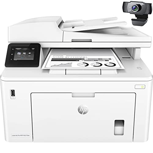 HP Laserjet Pro MFP M227fdw All-in-One Wireless NFC Monochrome Laser Printer - Print Scan Copy Fax - 30 ppm, 1200x1200 dpi, 8.5x14, Auto Duplex Printing, 35-Sheet ADF, Cbmou External Webcam