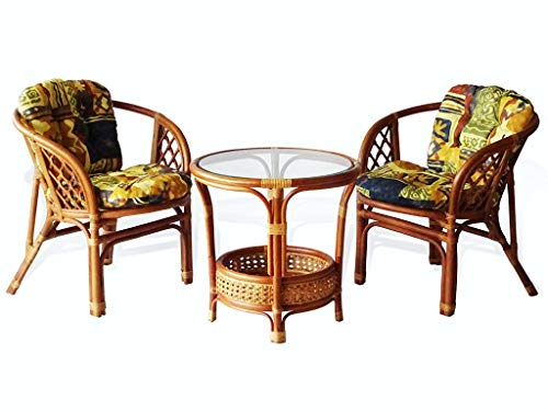 Wickerix Lounge Bahama Natural Rattan Armchair with Cushion Handmade Design Tropical Style, Colonial