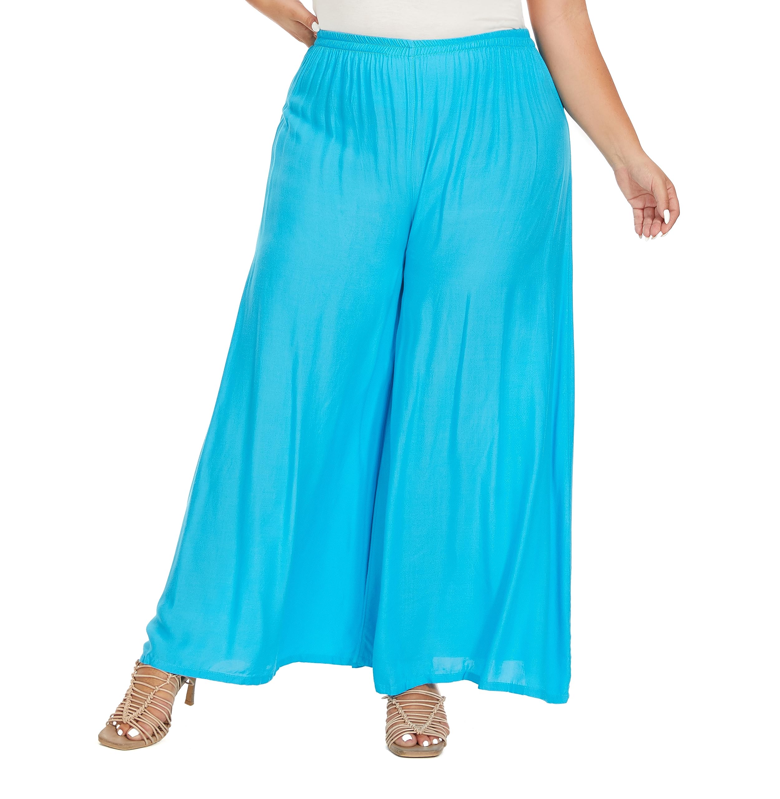 Beautybatik Black Solid Rayon Women Flowy Loose Palazzo Wide Leg Flare Pants Trouser Plus Size 2X