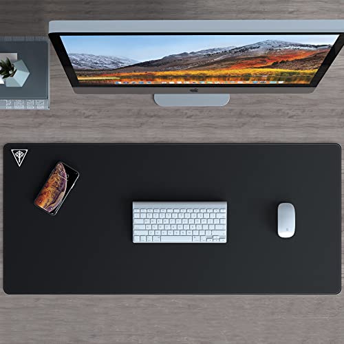 Large Extended Gaming Mouse Pad with Stitched Edges, (35.4X15.7X0.18In) Durable Non-Slip Natural Rubber Base, Waterproof Computer Keyboard Pad Mat for Esports Pros, Gamer, Desktop Office, Home-Black