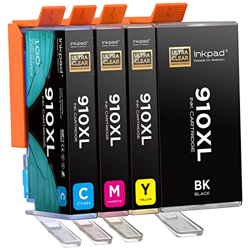 910XL Ink Cartridges Compatible with HP Printers for HP 910 XL 910XL Ink Cartridge Combo Pack Use with 8025 8020 8028 8035 8023 Officejet 8022 8010 8015 Printer (B/C/M/Y - 4 Pack)