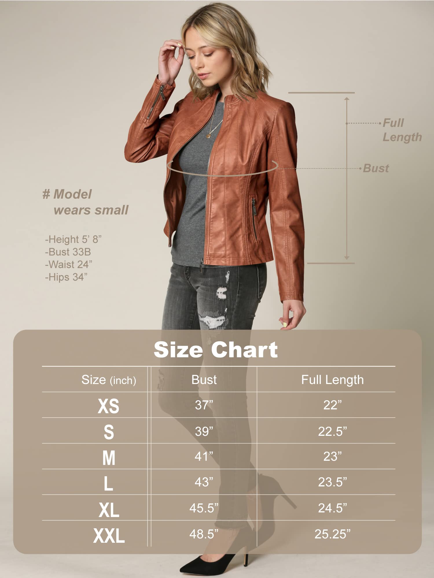 Made By Johnny MBJ WJC877 Womens Panelled Faux Leather Moto Jacket XL Camel