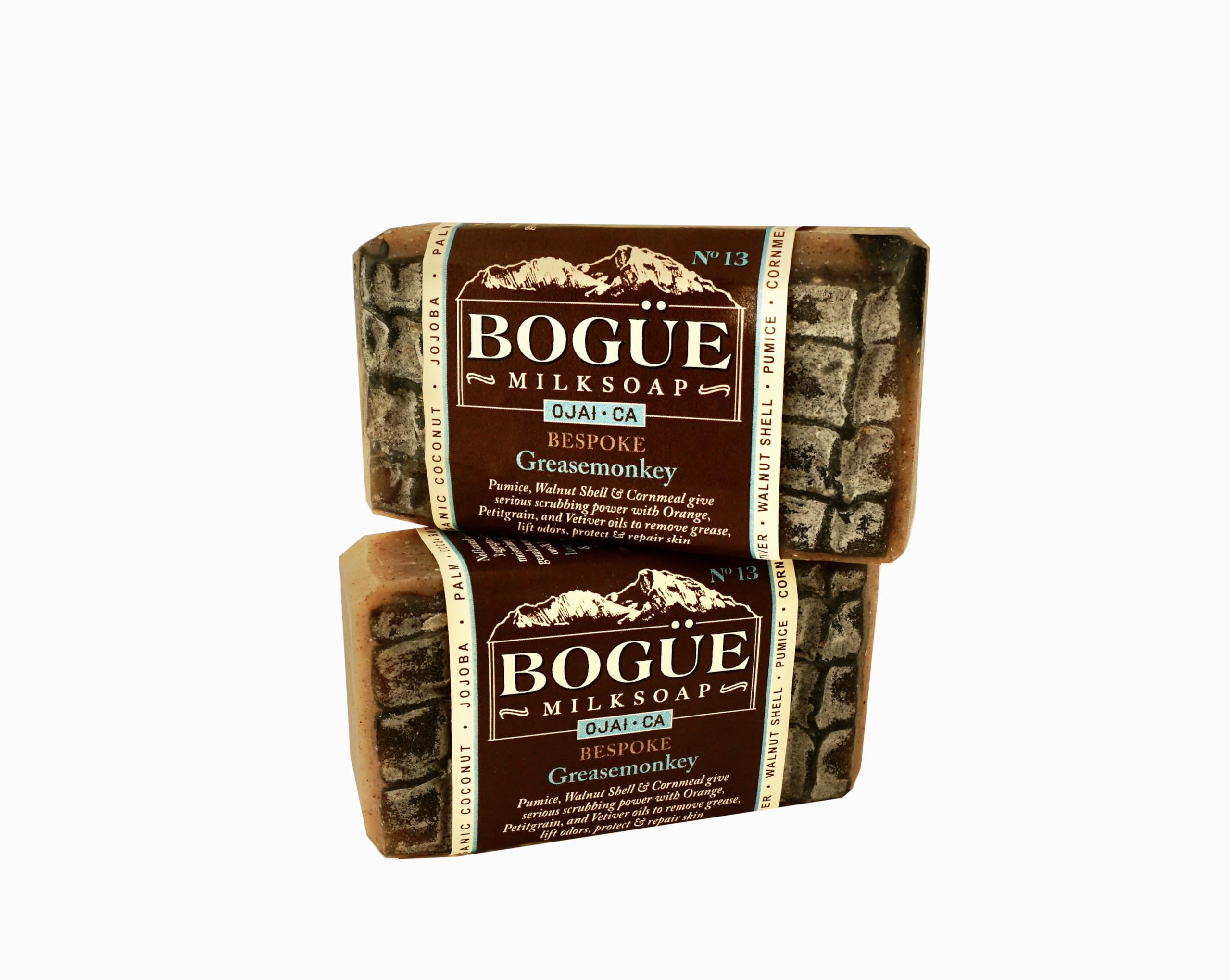 Handmade Goat Milk Soap 2 bars- BOGUE No.13 BESPOKE Greasemonkey Blend has serious scrubbing power. Essential oils of Orange & Vetiver remove grease, help protect & heal working hands.