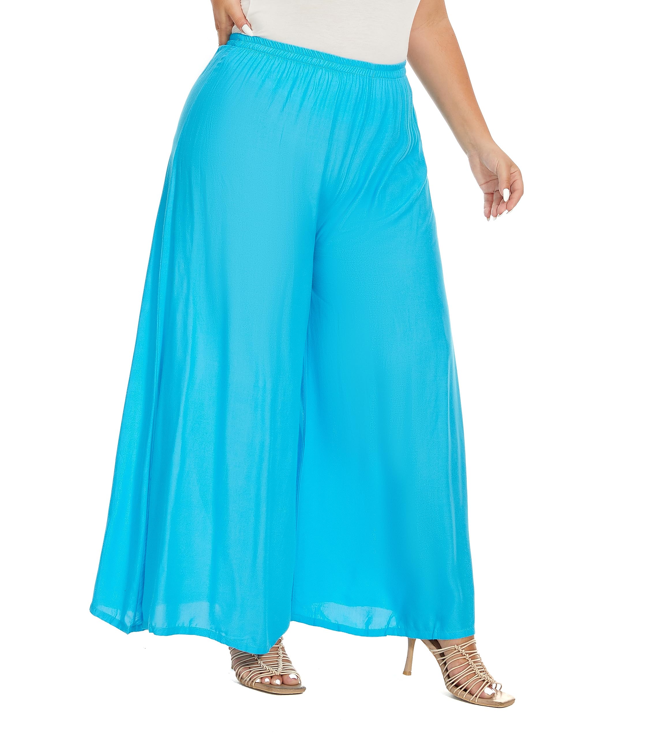 Beautybatik Black Solid Rayon Women Flowy Loose Palazzo Wide Leg Flare Pants Trouser Plus Size 2X