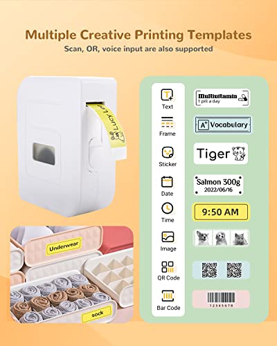 vretti Label Maker Machine with Tape, Portable Bluetooth Label Maker, Wireless Mini Sticker Printer for Office Home Organization Storage Multiple Templates Font Icon Inkless Rechargeable