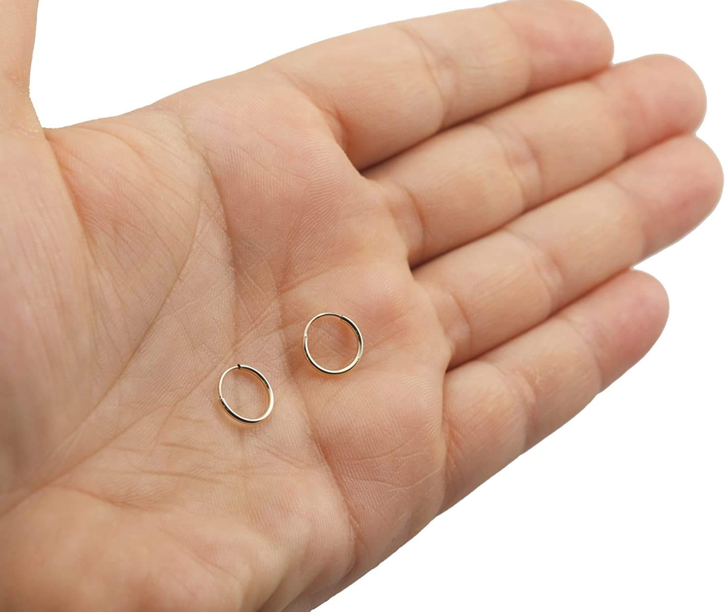 14k Gold Small Endless Hoop Earrings for Ears, Cartilage, Nose or Lips, 10mm (white-gold)