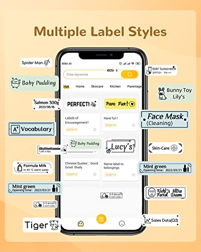 vretti Label Maker Machine with Tape, Portable Bluetooth Label Maker, Wireless Mini Sticker Printer for Office Home Organization Storage Multiple Templates Font Icon Inkless Rechargeable