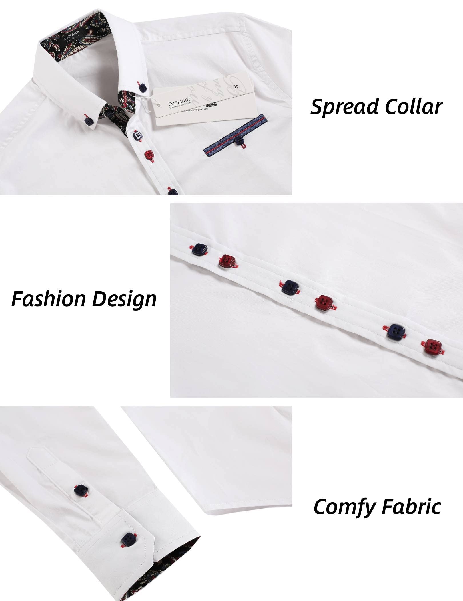 Coofandy Men's Fashion Slim Fit Dress Shirt Casual Shirt,01-white, Medium