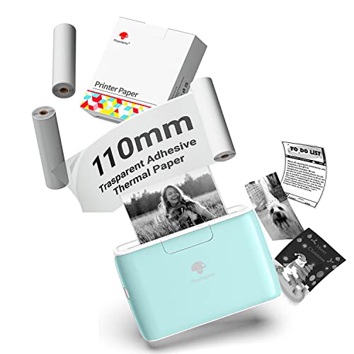 Phomemo M04S Wireless Portable Printer- Thermal Printer Sticker Printer with Adhesive Transparent Thermal Paper for Phomemo M04S/M04AS Mini Bluetooth Printer, Black on Clear, 110mm x 3.5m, 3 Rolls