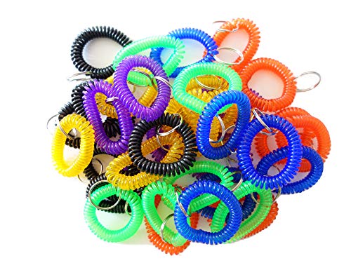 Pack of 6 Colorful Spring Spiral Wrist Coil Key Chain, Wristband Key Ring