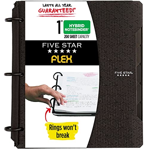 Five Star Flex Hybrid NoteBinder, 1 Inch Binder with Tabs, Notebook and 3-Ring Binder All-in-One, Black (29328AA2)