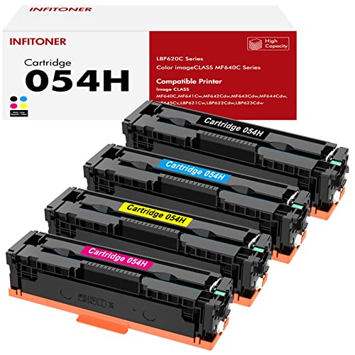 054 054H High Yield Toner Cartridge 4 Pack Compatible Replacement for Canon 054 CRG 054 CRG-054 Color ImageCLASS MF642Cdw MF644Cdw MF641Cw LBP622Cdw LBP620 Laser Printer Black/Cyan/Magenta/Yellow