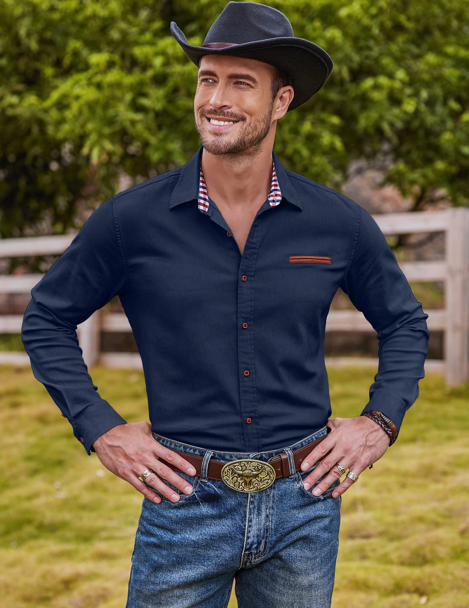 Coofandy Mens Casual Dress Shirt Button Down Shirts,Type 01 - Dark Blue,Large