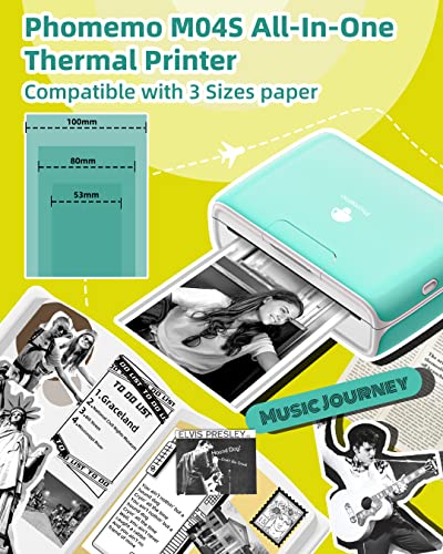 Phomemo M04S Wireless Portable Printer- Thermal Printer Sticker Printer with Adhesive Transparent Thermal Paper for Phomemo M04S/M04AS Mini Bluetooth Printer, Black on Clear, 110mm x 3.5m, 3 Rolls