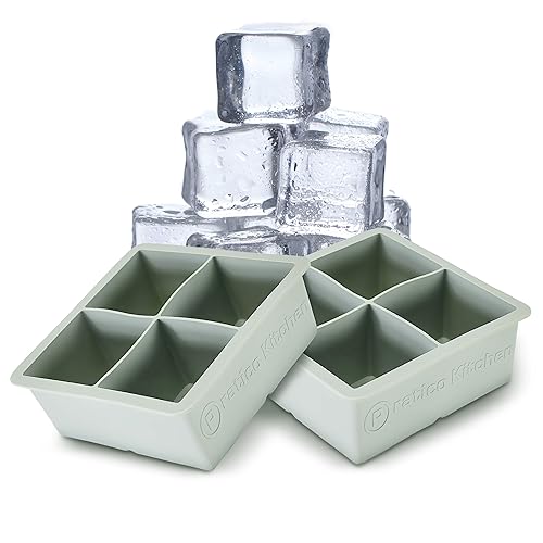 Pratico Kitchen Large Ice Tray, 4 Big 2.25 inch Ice Cubes for Whiskey and Cocktails, 2 Pack