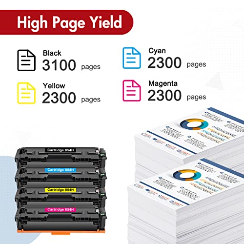 054 054H High Yield Toner Cartridge 4 Pack Compatible Replacement for Canon 054 CRG 054 CRG-054 Color ImageCLASS MF642Cdw MF644Cdw MF641Cw LBP622Cdw LBP620 Laser Printer Black/Cyan/Magenta/Yellow
