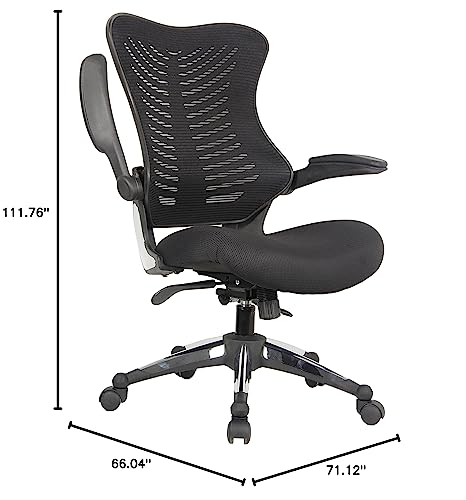 Officefactor Ergonomic Breathable Mesh Chair with Flip-up Armrests, Lumbar Support Executive Rolling Swivel Task Computer Office Chair or Home Desk Chair (Black MESH)