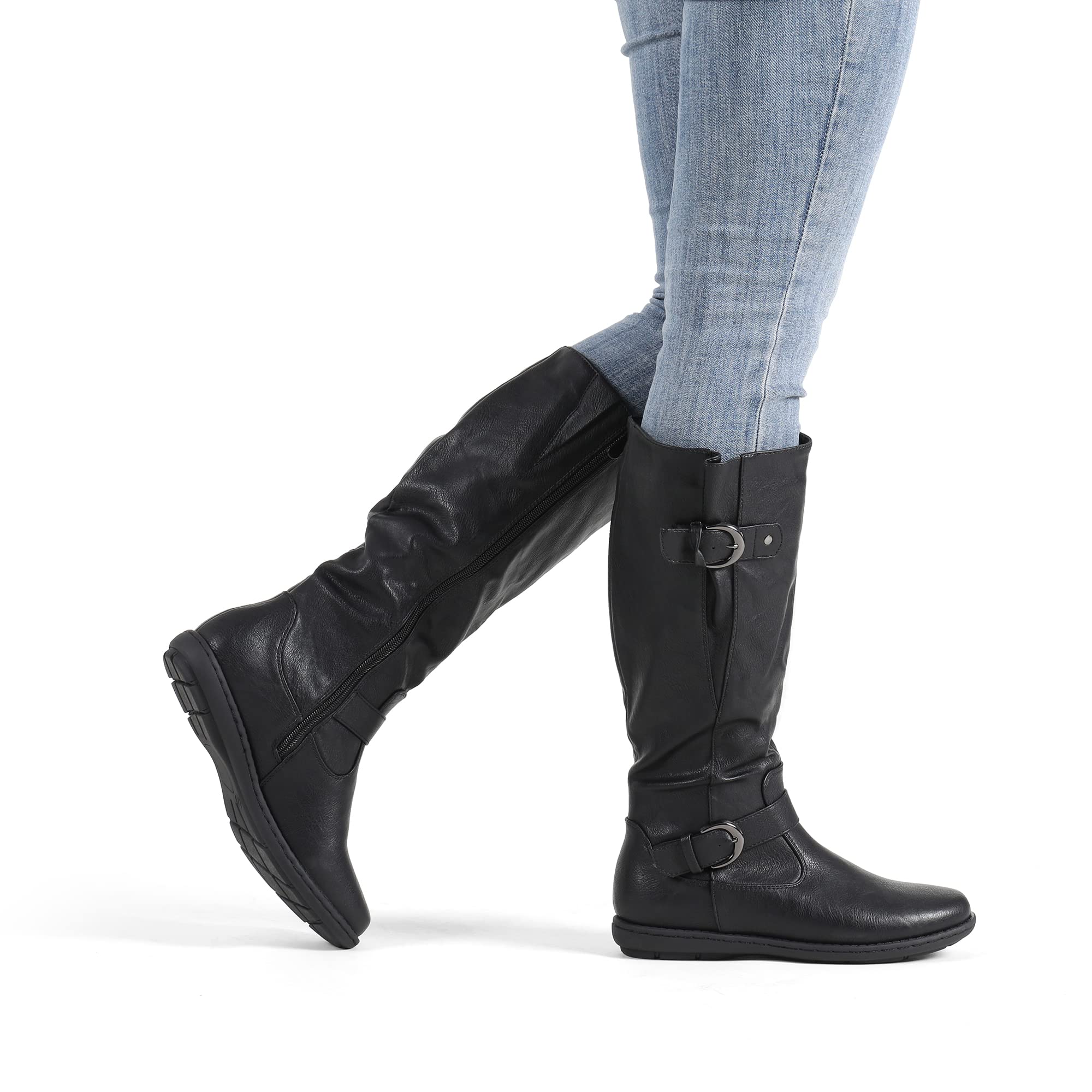 DREAM PAIRS Women's Wide Calf Knee High Boots, Fashion Faux Fur-Lined Winter Boots,Size 10,Wide/Calf/Black,TRACE-W