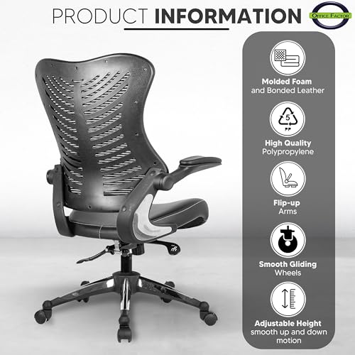 Officefactor Ergonomic Breathable Mesh Chair with Flip-up Armrests, Lumbar Support Executive Rolling Swivel Task Computer Office Chair or Home Desk Chair (Black MESH)