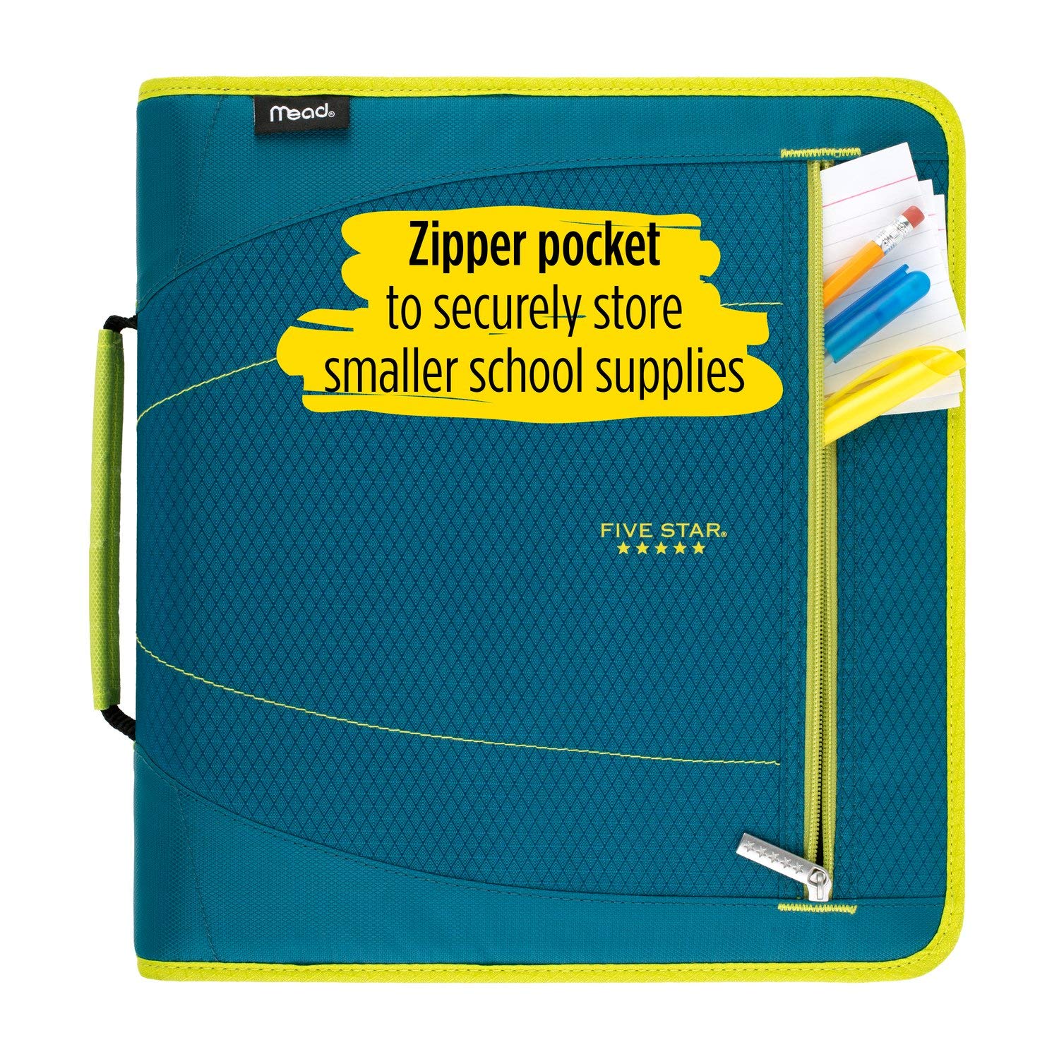 Five Star Zipper Binder, 2 Inch 3 Ring Binder, Removable File Folders, Durable, Color Will Vary, 1 Count (29036)