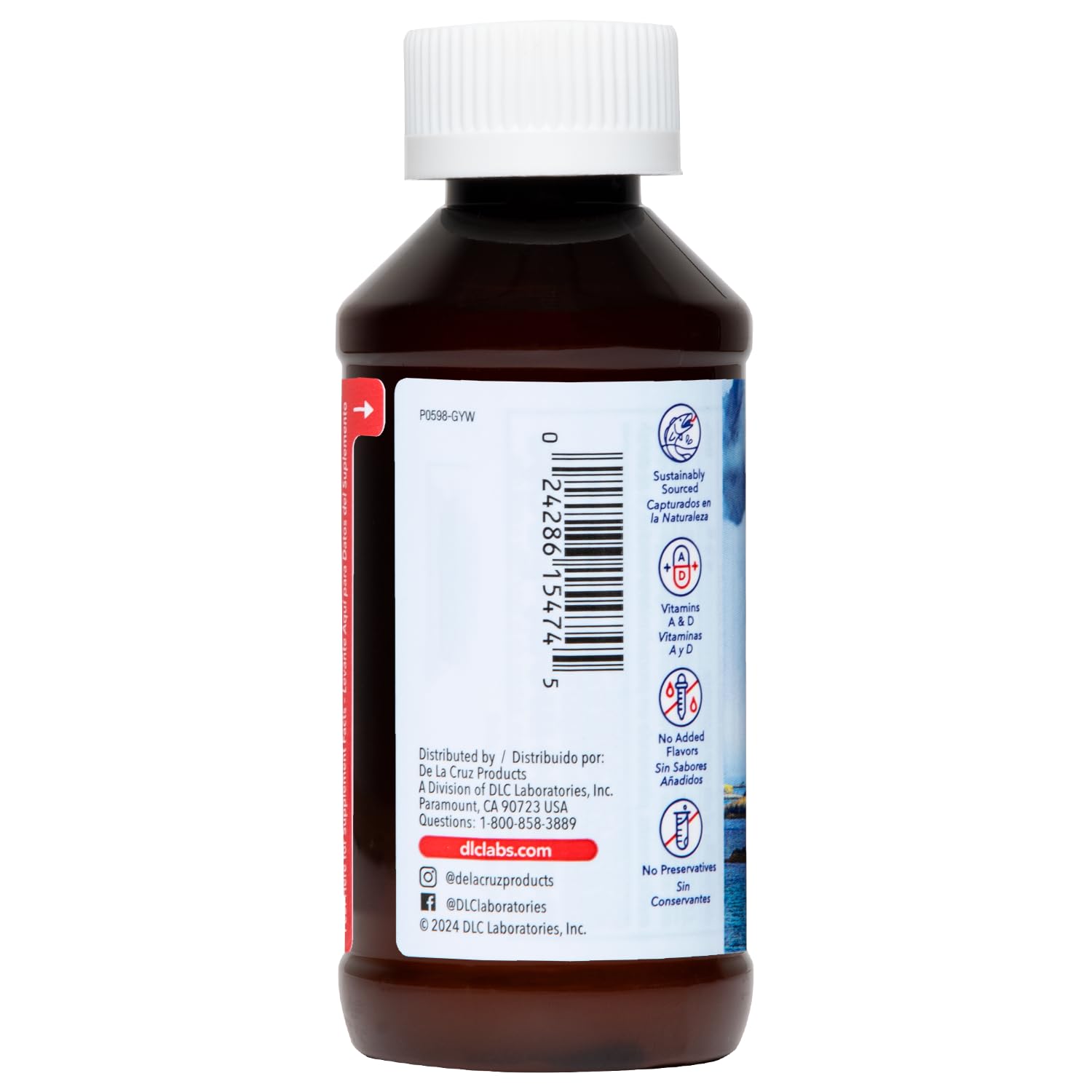 De La Cruz Cod Liver Oil Liquid - Pure Wild-Caught Icelandic Fish Oil 4 FL OZ (118 mL)
