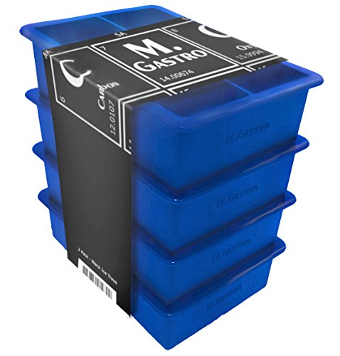 Silicone Ice Cube Tray (Set of 4) by M.Gastro Kitchens, Enough to Make 24 Extra Large Ice Cubes at One Time, Space Saving, 6 Cavity Design (Midnight Blue)