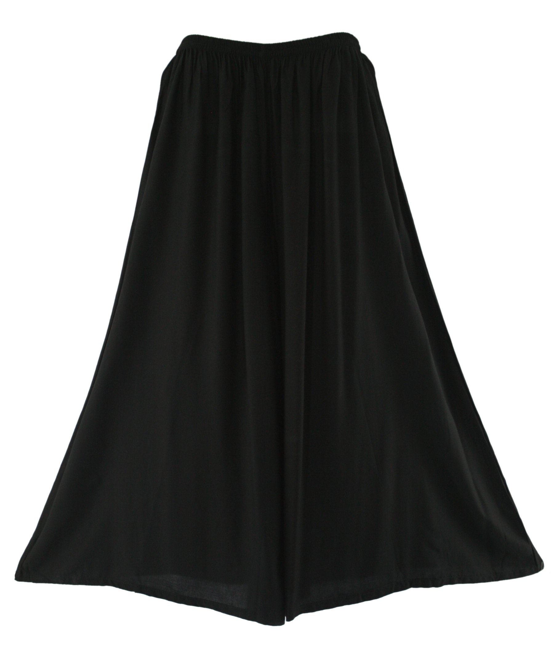 Beautybatik Black Solid Rayon Women Flowy Loose Palazzo Wide Leg Flare Pants Trouser Plus Size 2X