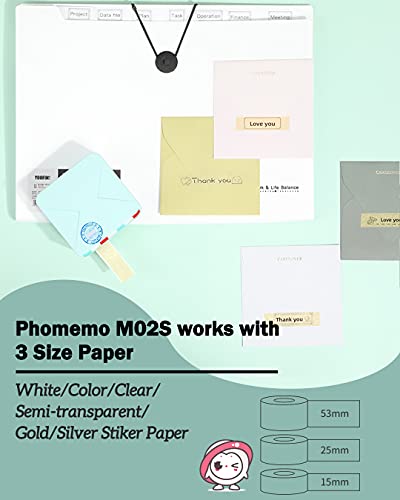Phomemo Pocket Printer- M02S 300dpi Portable Bluetooth Inkless Mini Phone Printer- Note Printer for DIY Creation, Photo Printing, Study Notes, Cyan