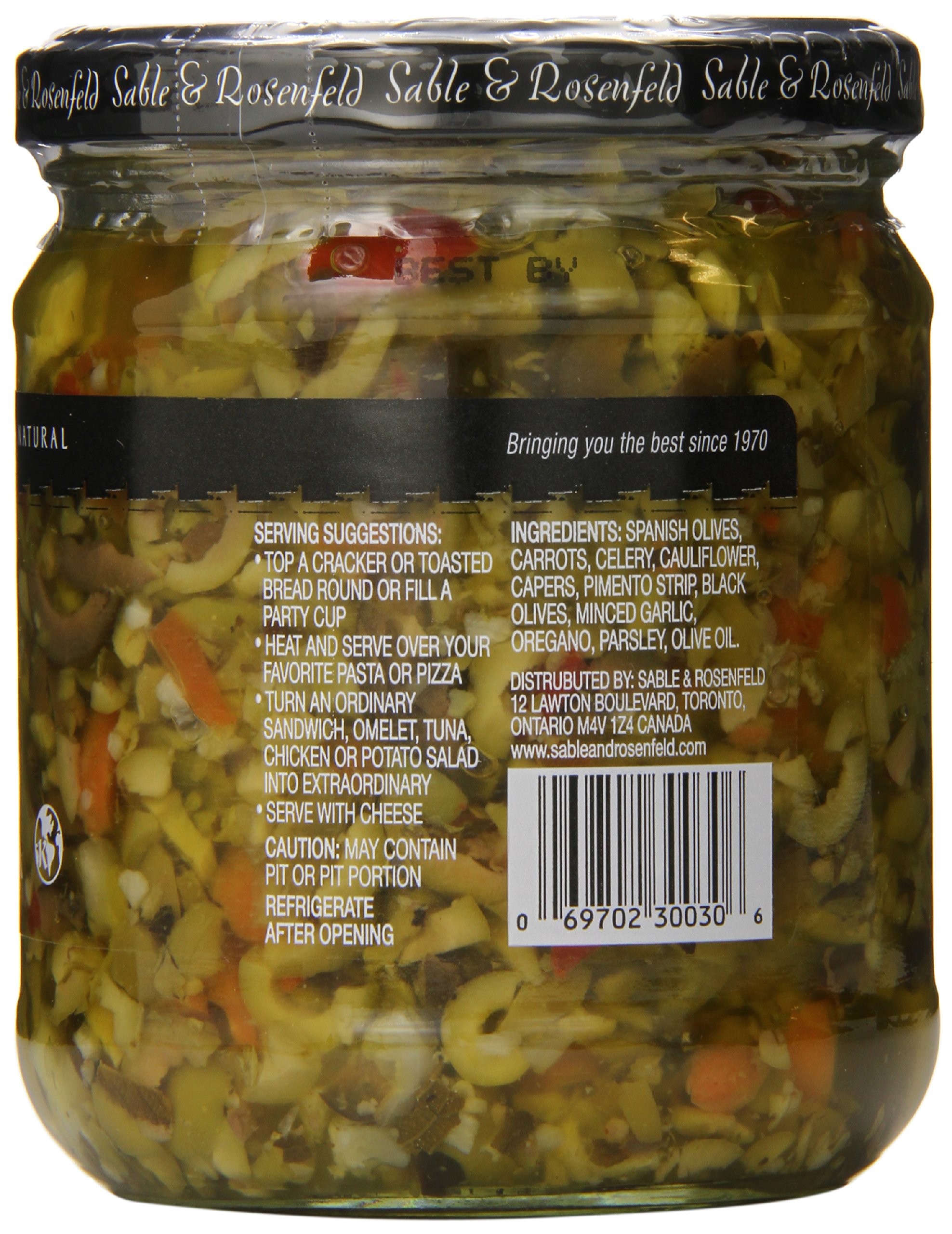 Mediterranean Olive Bruschetta - Gluten-Free Green Olive Sandwich Spread with Olive Oil for Muffuletta, Sandwiches, Dips, Crackers, Salads, & Appetizers, Kosher - Sable & Rosenfeld - 16 Oz (Pack 1)