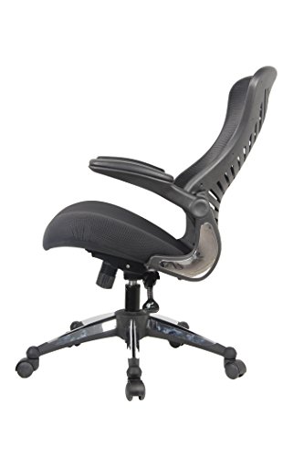 Officefactor Ergonomic Breathable Mesh Chair with Flip-up Armrests, Lumbar Support Executive Rolling Swivel Task Computer Office Chair or Home Desk Chair (Black MESH)