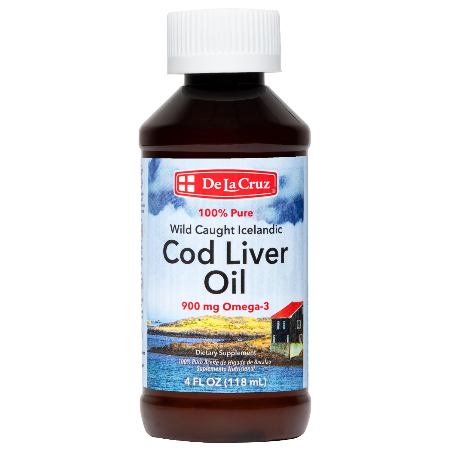 De La Cruz Cod Liver Oil Liquid - Pure Wild-Caught Icelandic Fish Oil 4 FL OZ (118 mL)
