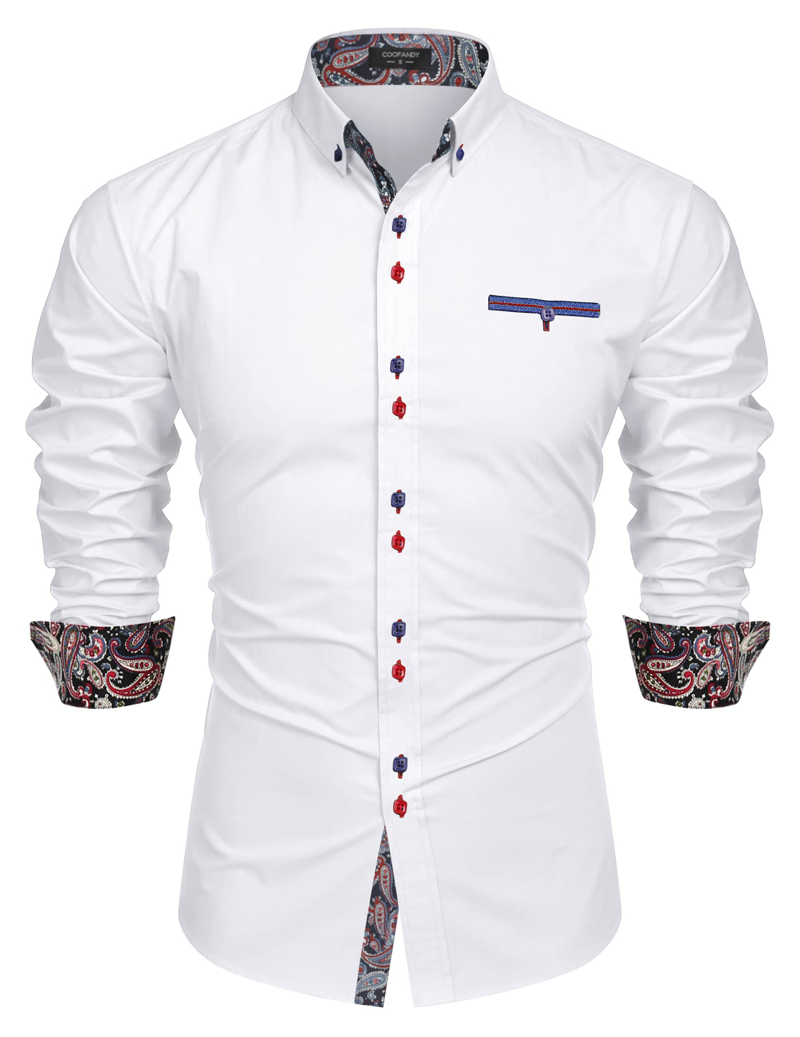Coofandy Men's Fashion Slim Fit Dress Shirt Casual Shirt,01-white, Medium