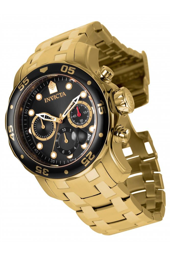 Invicta Men's 80064 Pro Diver Chronograph Charcoal Dial 18k Gold Ion-Plated Stainless Steel Watch