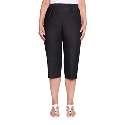 Alfred Dunner womens All Around Elastic Waist Denim Petite Capris - Elastic Waist Jeans Pants, Black, 16 Petite US