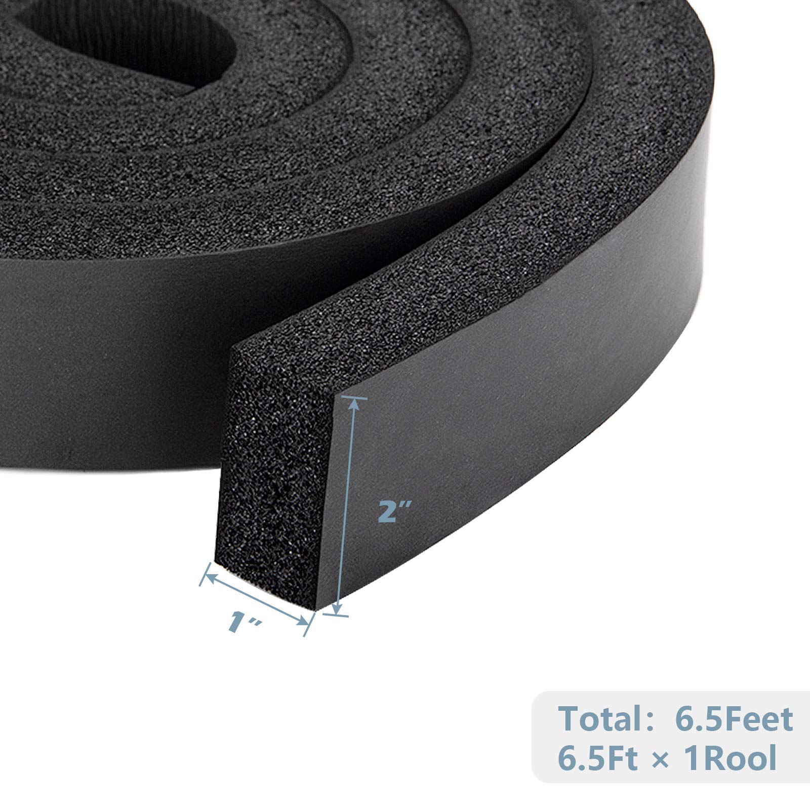 NBR-PVC Foam Window AC Insulation Strip, 2 X 1 Inch High Resilience Weather Seal Roll with Non-Viscous Design (6.5 Feet Long)
