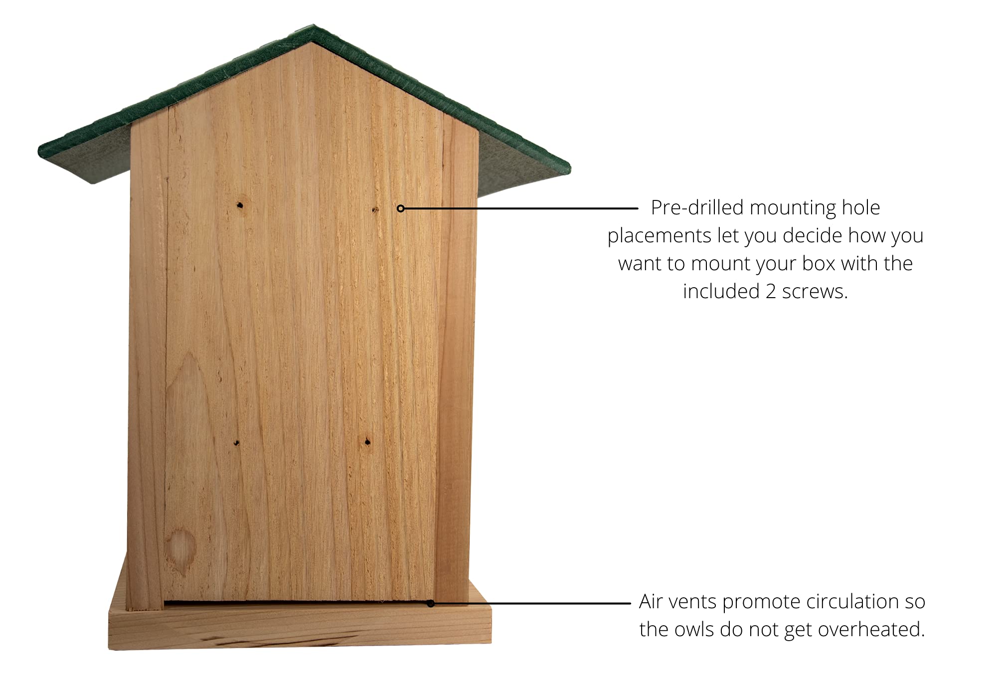 JCs Wildlife Screech or Saw-Whet Owl House - Cedar Nesting Box With Poly Lumber Roof - Made in the USA