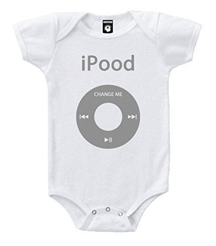 Kiditude iPood Funny Baby One Piece Bodysuit Romper, White (6-12 Months)