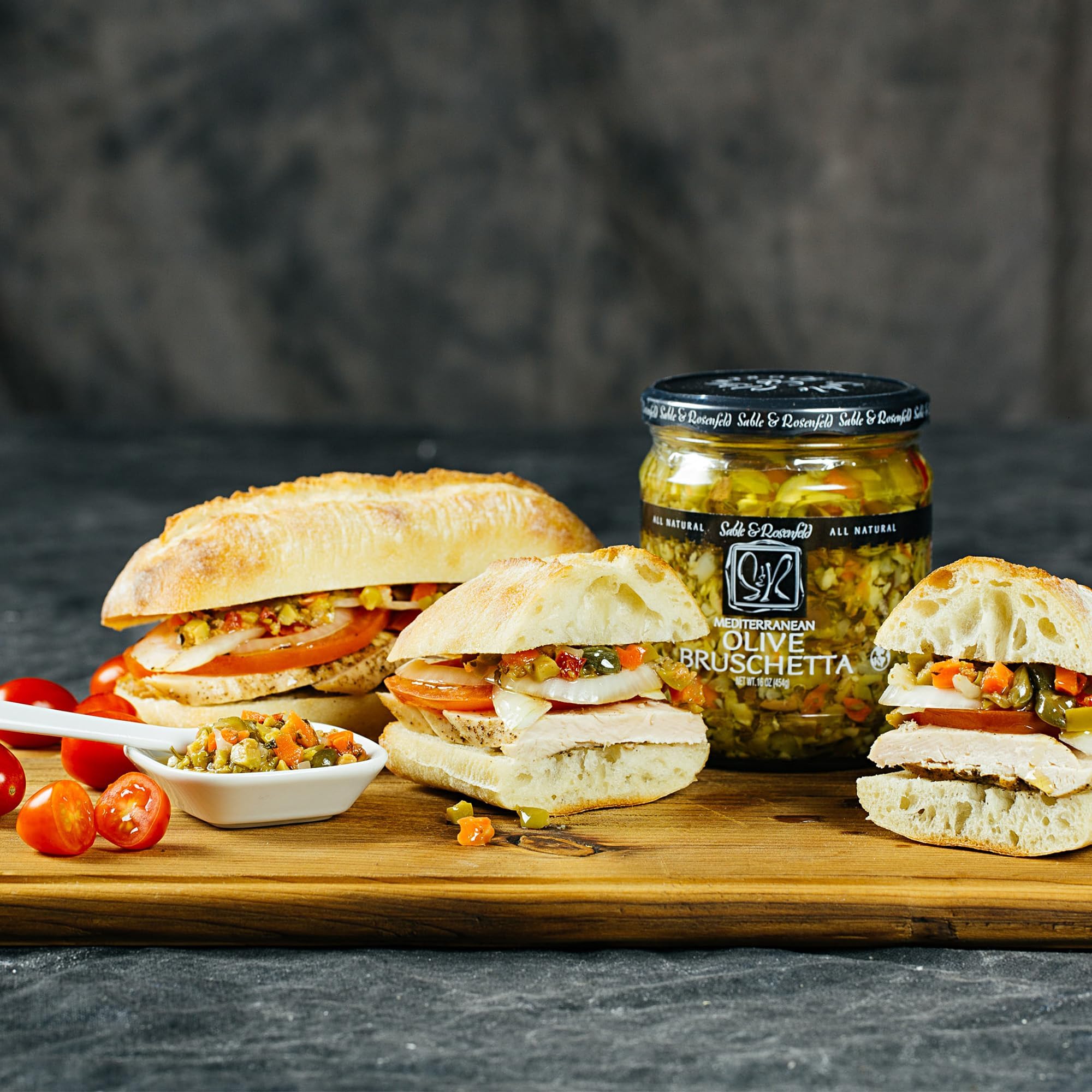 Mediterranean Olive Bruschetta - Gluten-Free Green Olive Sandwich Spread with Olive Oil for Muffuletta, Sandwiches, Dips, Crackers, Salads, & Appetizers, Kosher - Sable & Rosenfeld - 16 Oz (Pack 1)