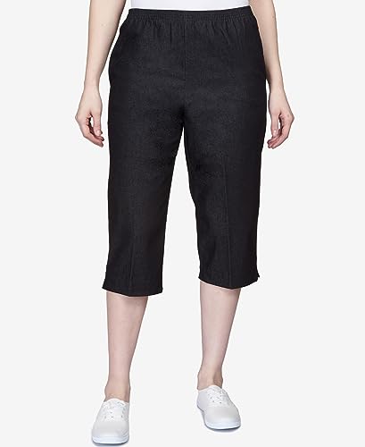 Alfred Dunner womens All Around Elastic Waist Denim Petite Capris - Elastic Waist Jeans Pants, Black, 16 Petite US