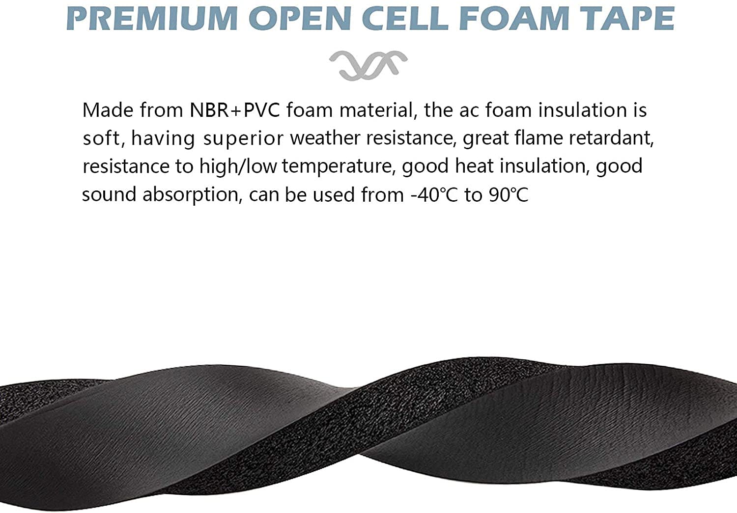 NBR-PVC Foam Window AC Insulation Strip, 2 X 1 Inch High Resilience Weather Seal Roll with Non-Viscous Design (6.5 Feet Long)