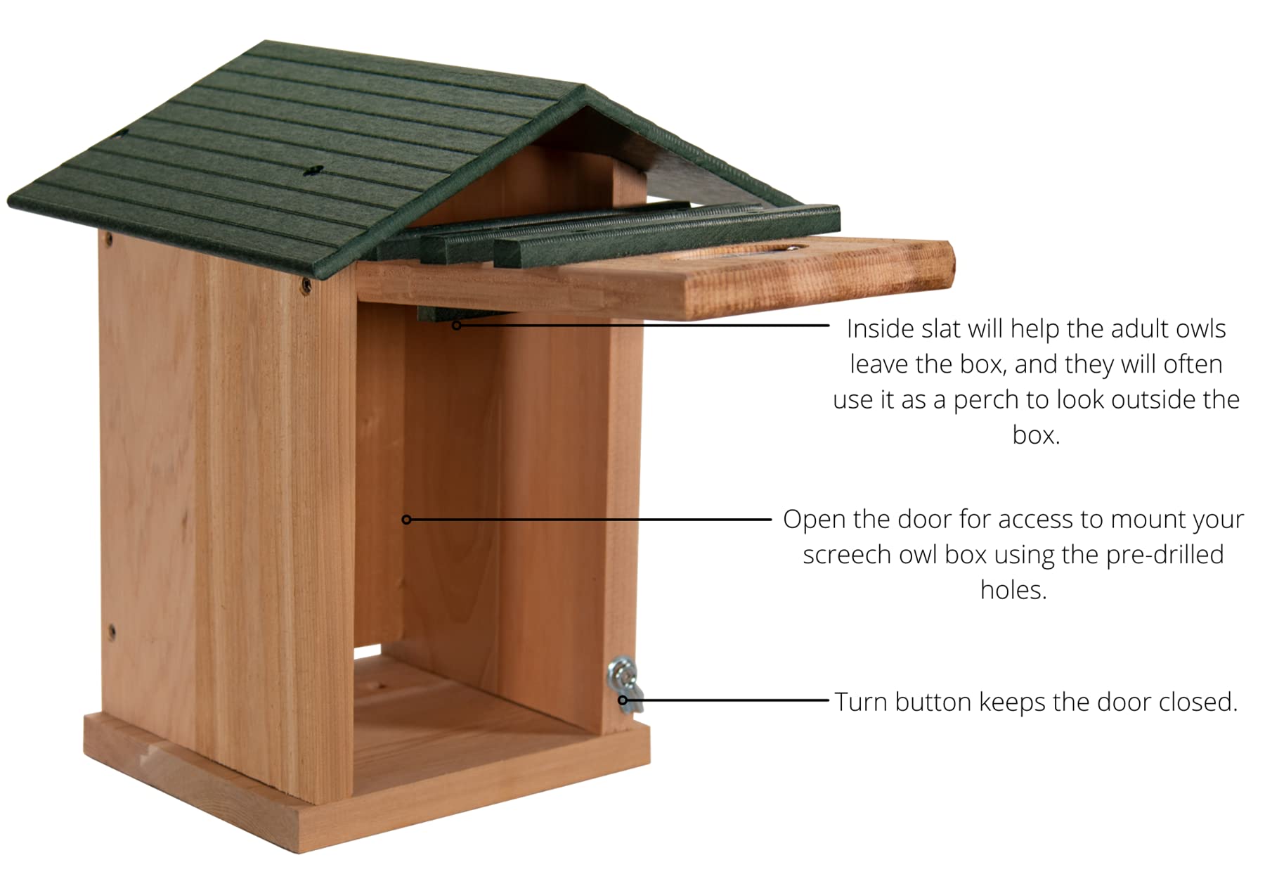 JCs Wildlife Screech or Saw-Whet Owl House - Cedar Nesting Box With Poly Lumber Roof - Made in the USA