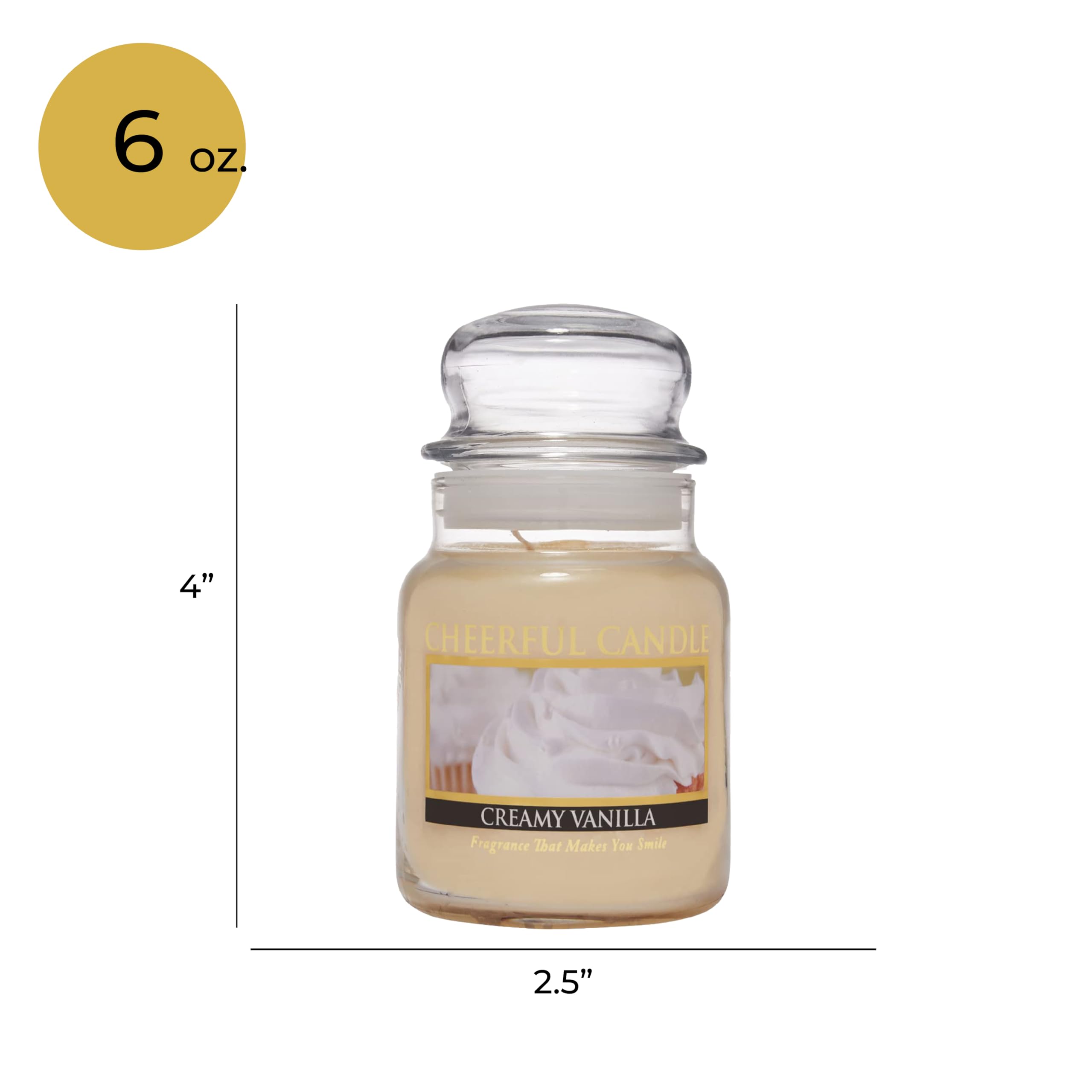 A Cheerful Giver - Creamy Vanilla Scented Glass Jar Candle (6 oz) with Lid & True to Life Fragrance Made in USA