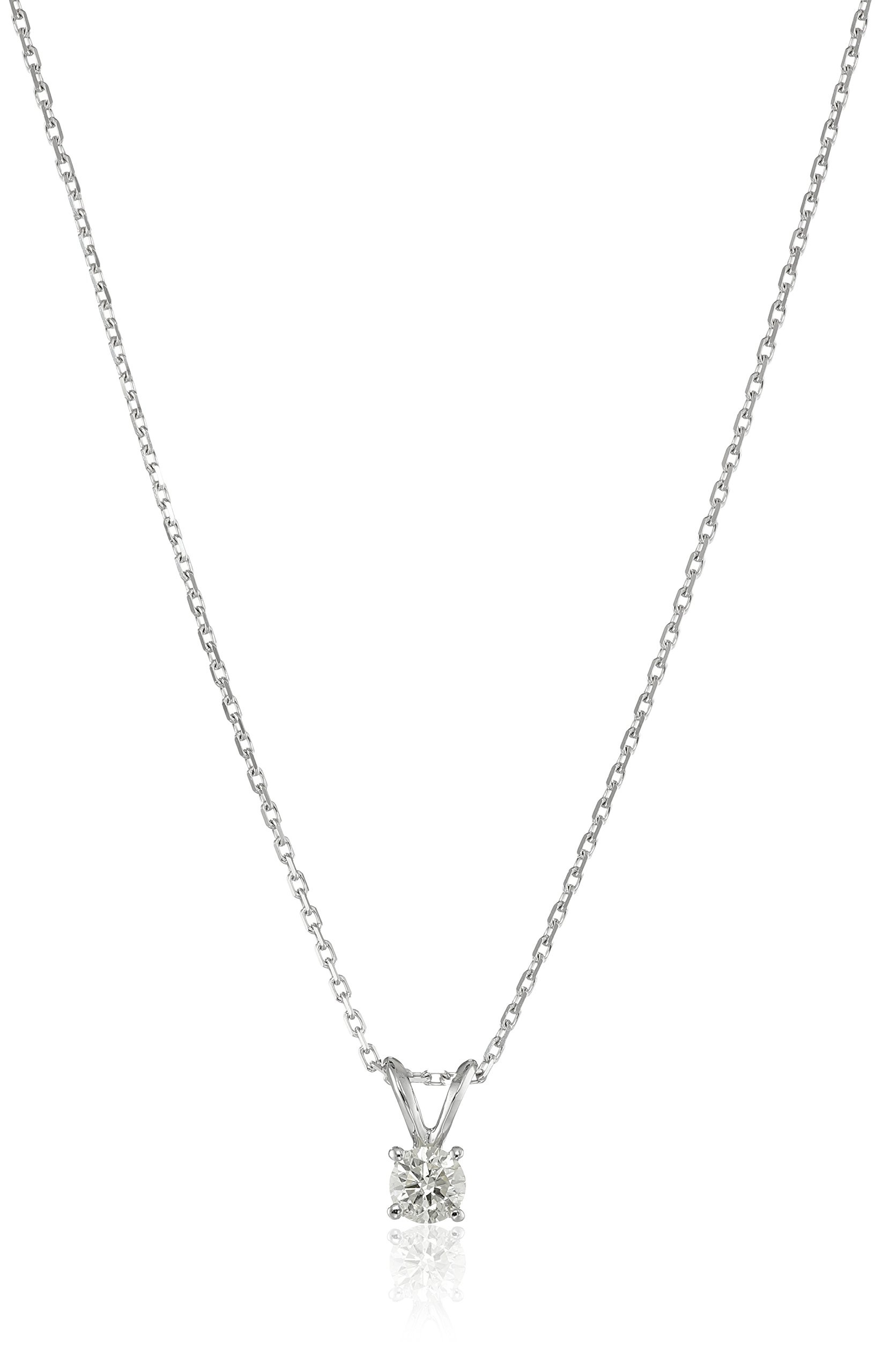 Amazon Essentials 14k White Gold Round-Cut Diamond Solitaire Pendant Necklace (1/4 cttw, K-L Color, I1-I2 Clarity), 18", (previously Amazon Collection)