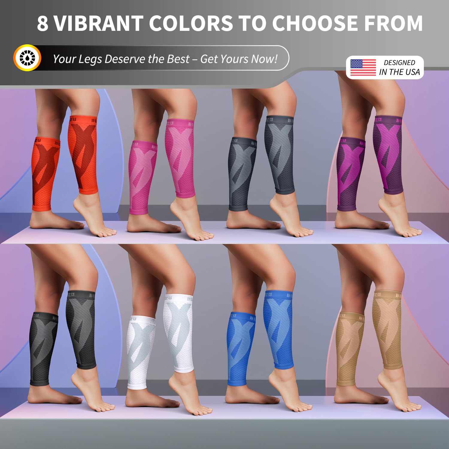 BLITZU Calf Compression Sleeve for Women and Men, Shin Splint Sleeves for Varicose Veins, Nursing, Pregnancy, Running, Footless Compression Socks Support for Calf Muscle Pain Relief Purple L-XL