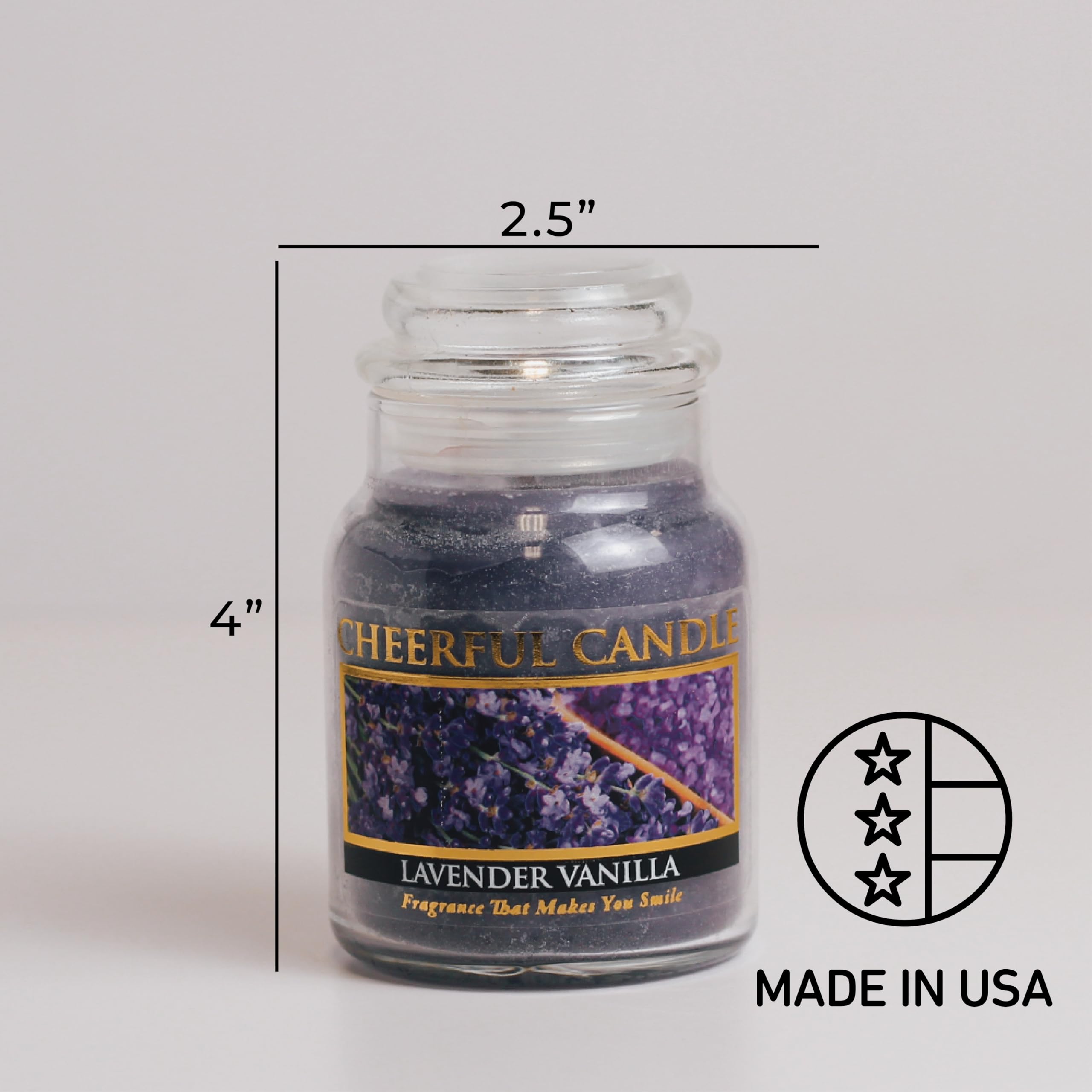 A Cheerful Giver - Lavender Vanilla Scented Glass Jar Candle (6 oz) with Lid & True to Life Fragrance Made in USA