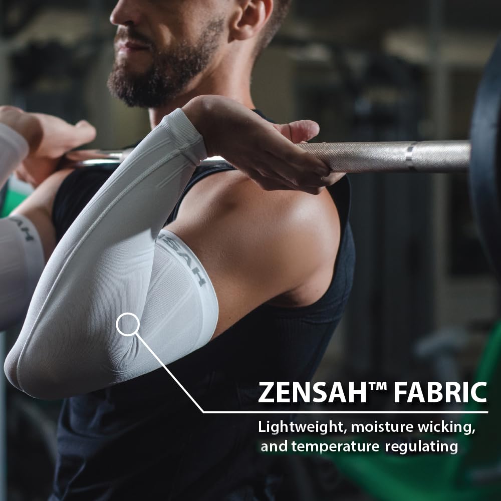 Zensah Compression Arm Sleeves - Made in USA, Thermal Arm Warmers for Cycling and Running with UV Sun Protection (Heather Grey, Large/X-Large)
